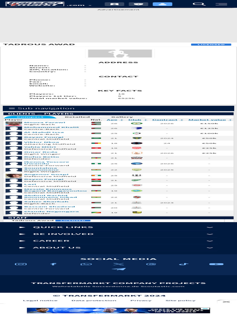 Tadrous Awad - Players Agency - Player Agents T | PDF | Positions (Team ...