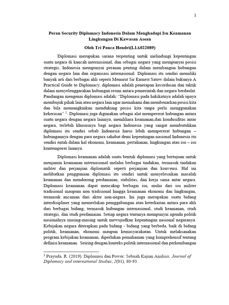 Peran Security Diplomacy Indonesia Dalam Menghadapi Isu Keamanan Lingkungan - Tugas Uts - Tri ...