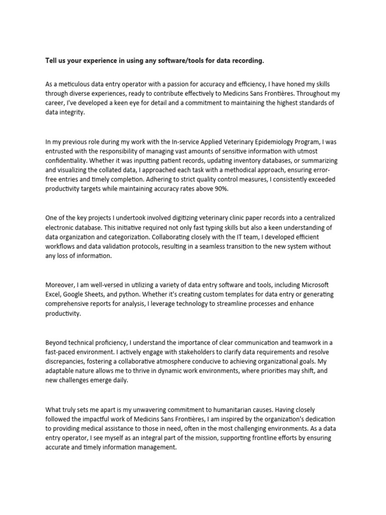 Data Entry Expertise for MSF Role | PDF | Learning | Data