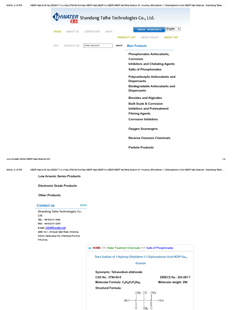 HEDP Na4, CAS No.29329-71-3 Solids | PDF | Sodium | Corrosion