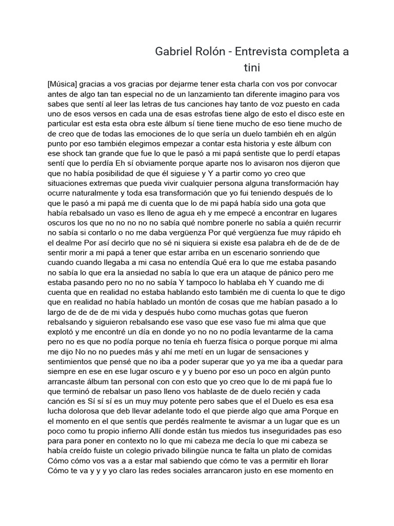 Gabriel Rolón - Entrevista Completa A Tini | PDF | Temor | Sicología