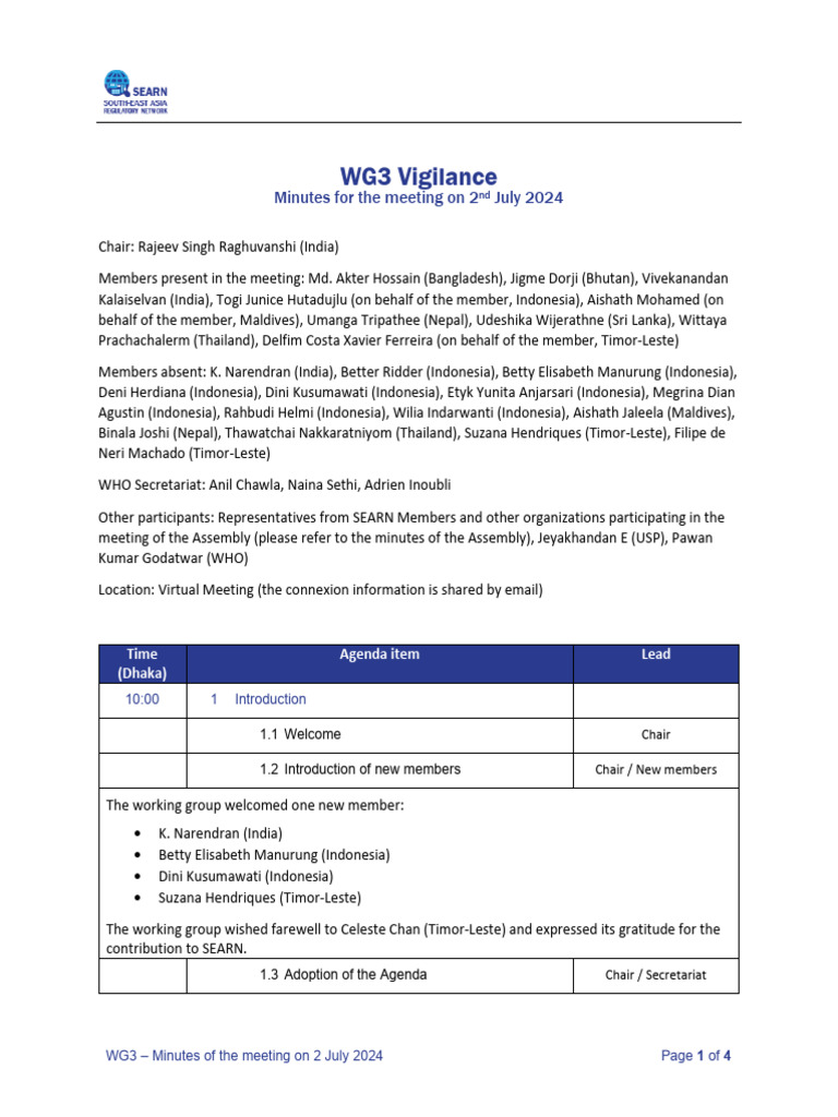 WG3 Vigilance | PDF | World Health Organization | Risk