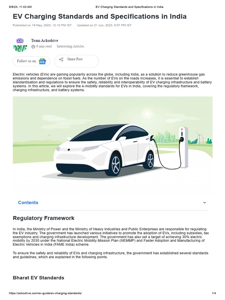 EV Charging Standards and Specifications in India | PDF | Electric ...