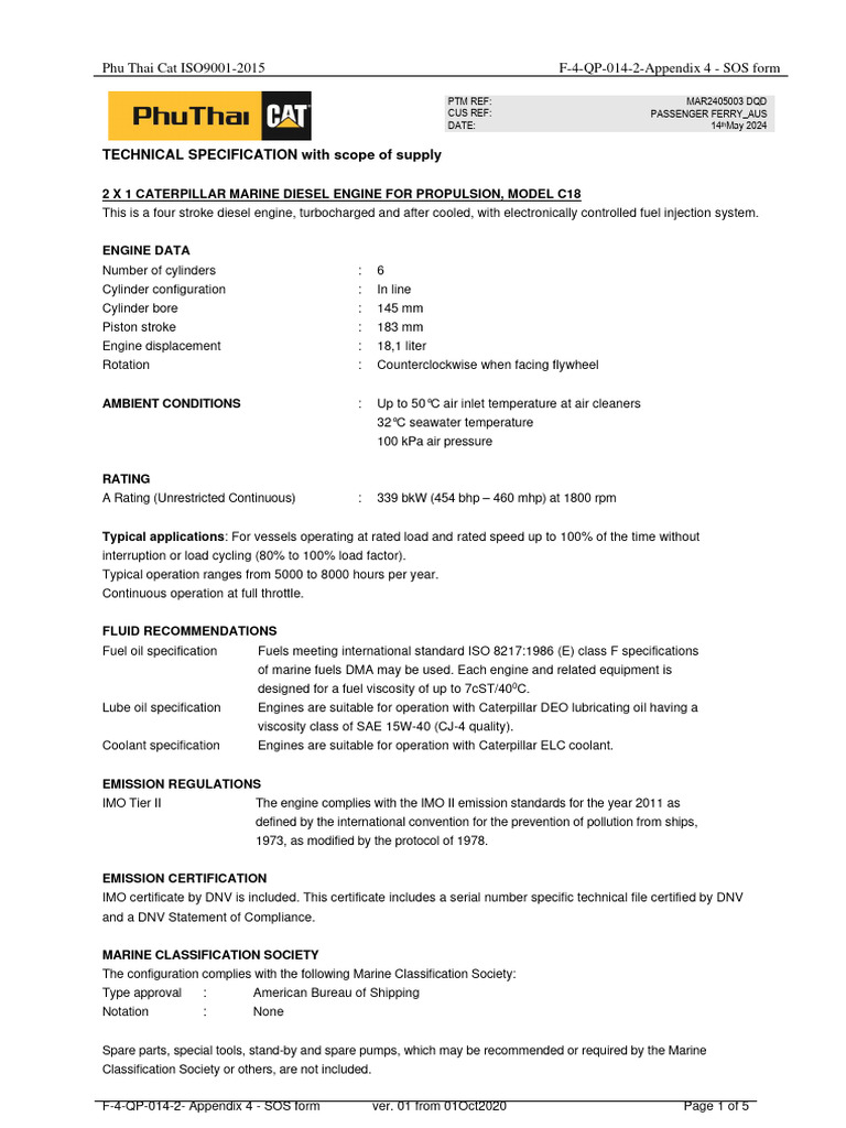 MAR2405003 DQD PASSENGER FERRY - AUS - C18 339bkW SOS 140524 - ABS and ...