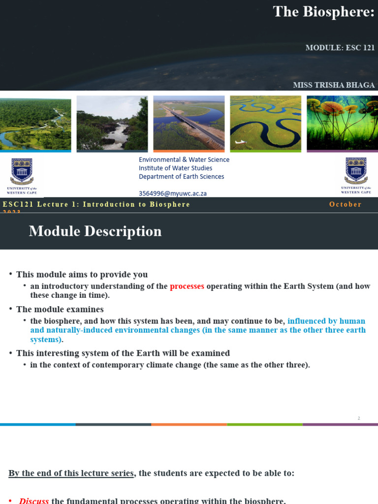 ESC121 Biosphere Lecture 1 - 22 July 2024 | PDF | Climate | Ecosystem