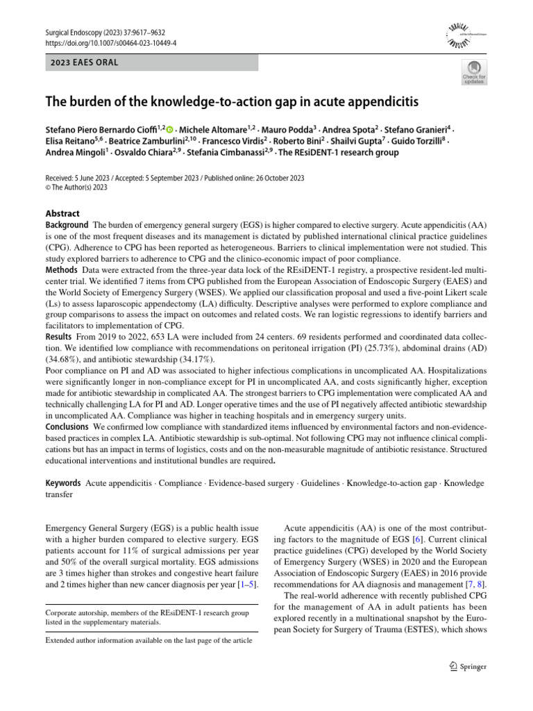 The Burden of The Knowledge To Action Gap in Acute Appendicitis | PDF | Surgery | Clinical Medicine