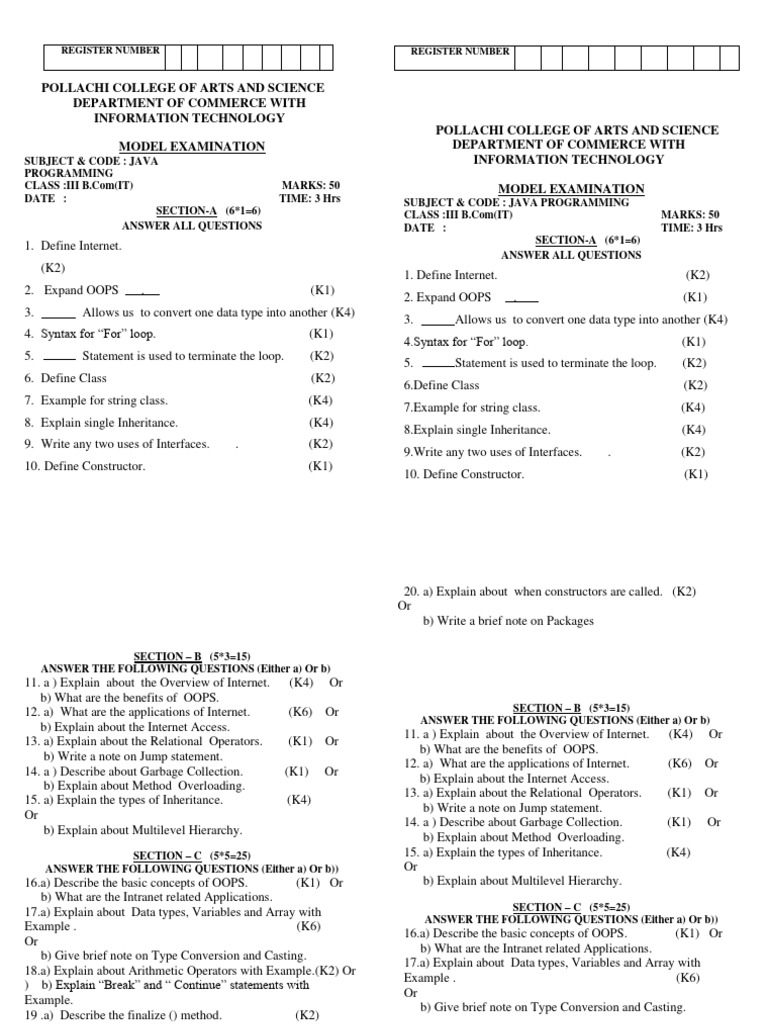 Model Examination Java Qp Pdf Class Computer Programming Programming 1028