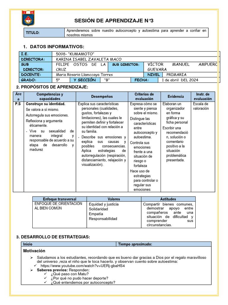 5º DIA 1 SEMANA 1 P.S - Aprenderemos Sobre Nuestro Autoconcepto y ...