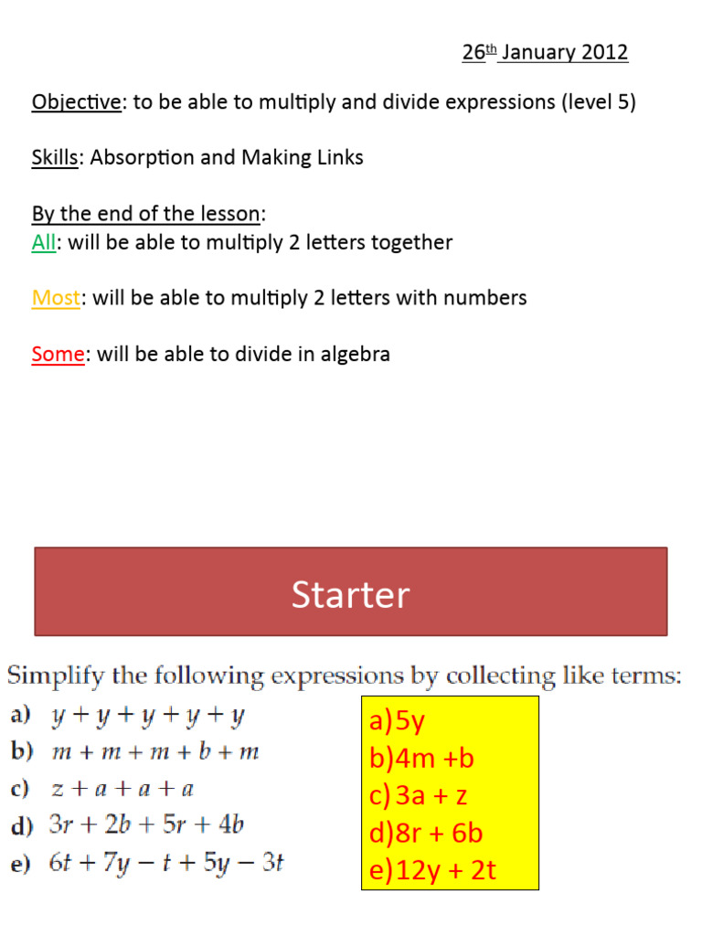 Multiplying and Dividing Algebraic Terms | PDF | Mathematics | Algebra