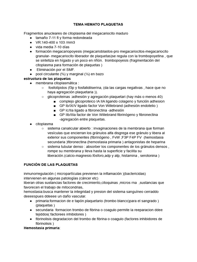 Plaquetas Ultimo Exm Hemato | PDF | Coagulación | Plaqueta