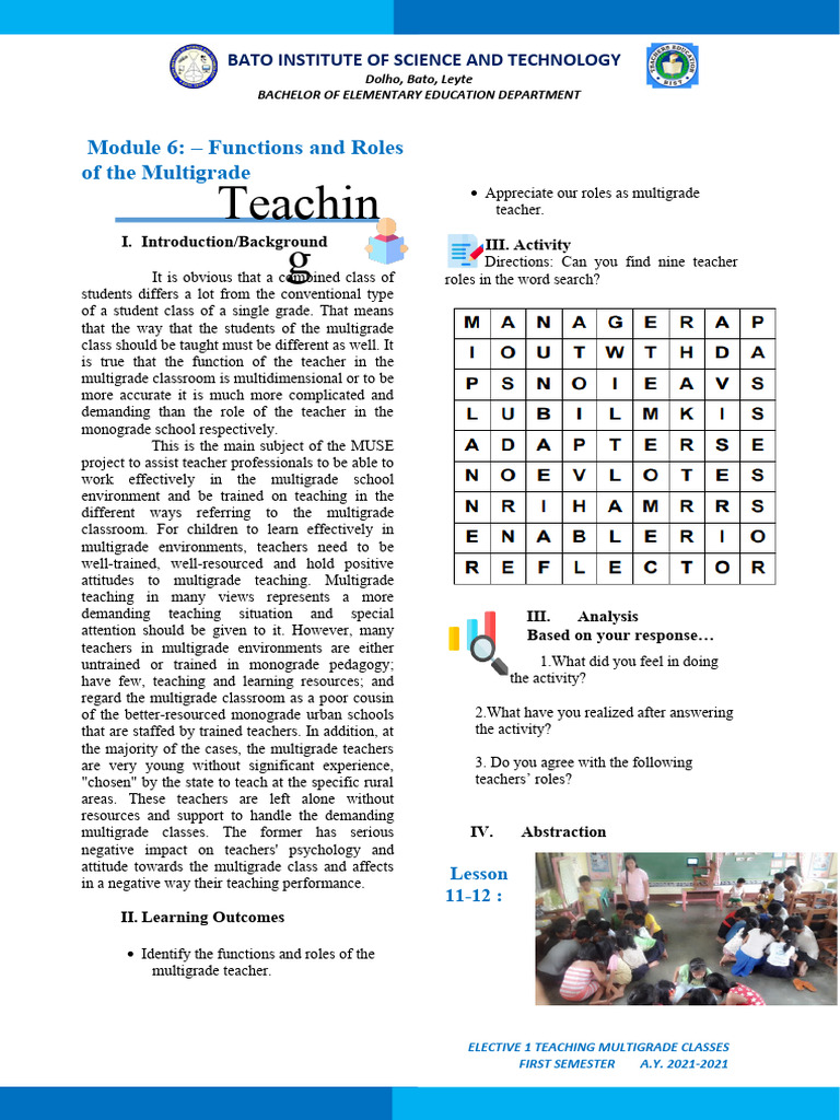 ELECTIVE 1-Module 6 Lesson 11 & 12 | PDF | Teachers | Curriculum