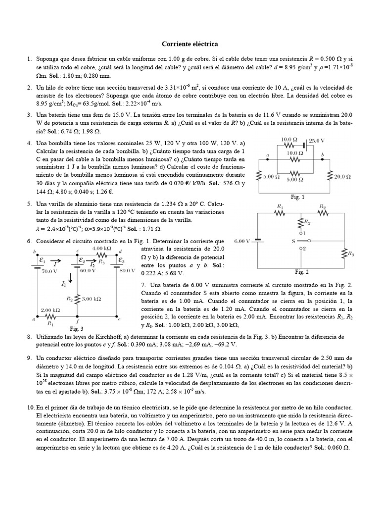 Corriente Eléctrica Problemas | PDF | Resistencia Eléctrica y Conductancia | Corriente eléctrica