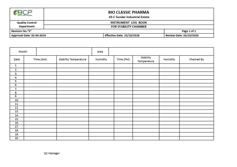 25 FS Log Book For Stability Chamber | PDF