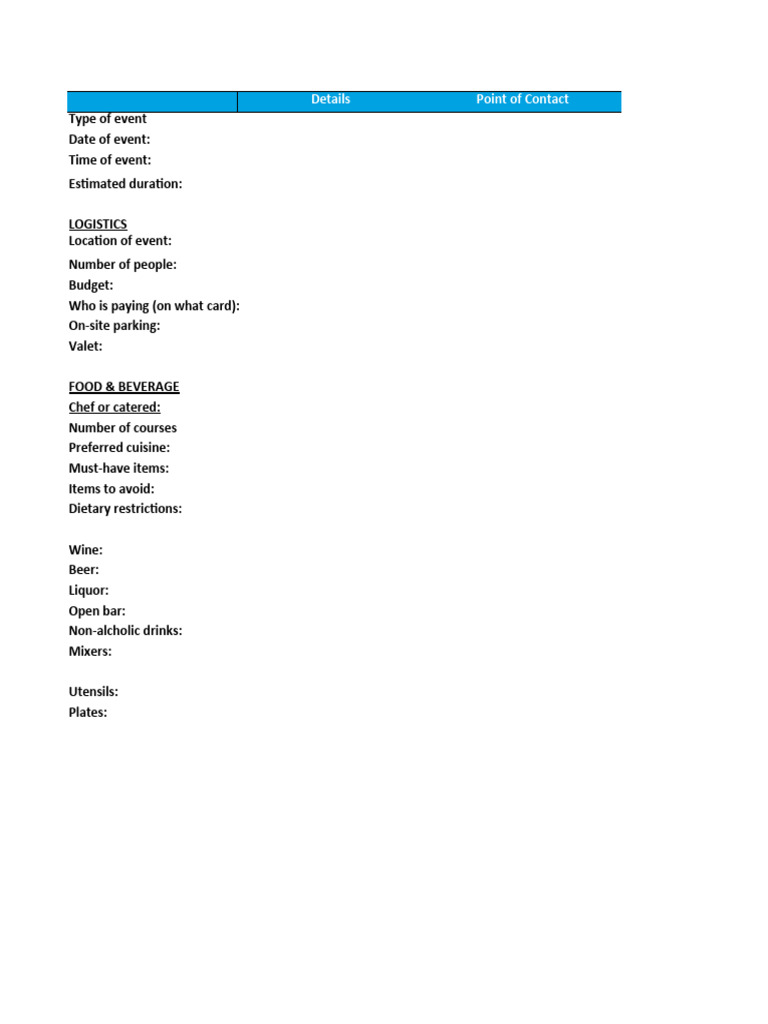 Event Planning Spreadsheet | PDF