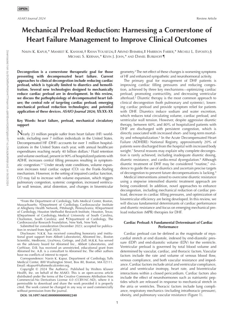 Mechanical Preload Reduction in Heart Failure | PDF | Heart Failure ...