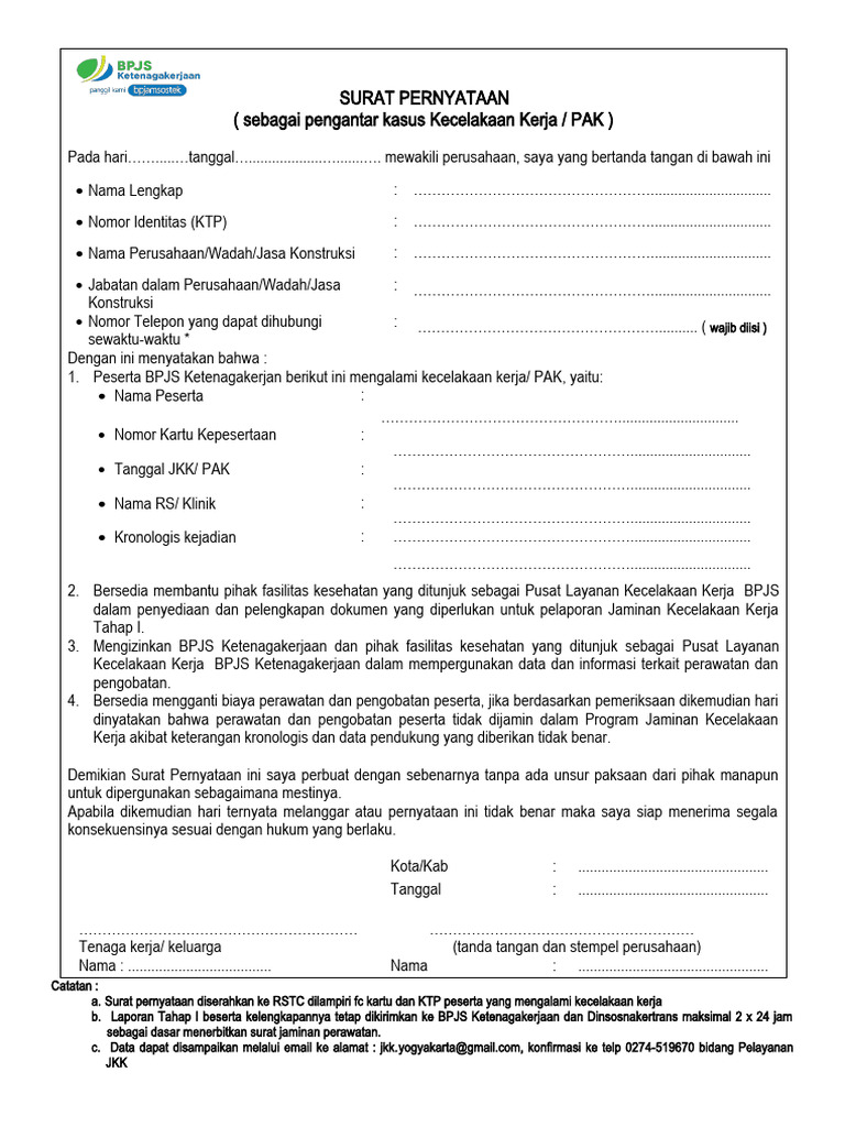 Standar Surat Pernyataan PLKK | PDF