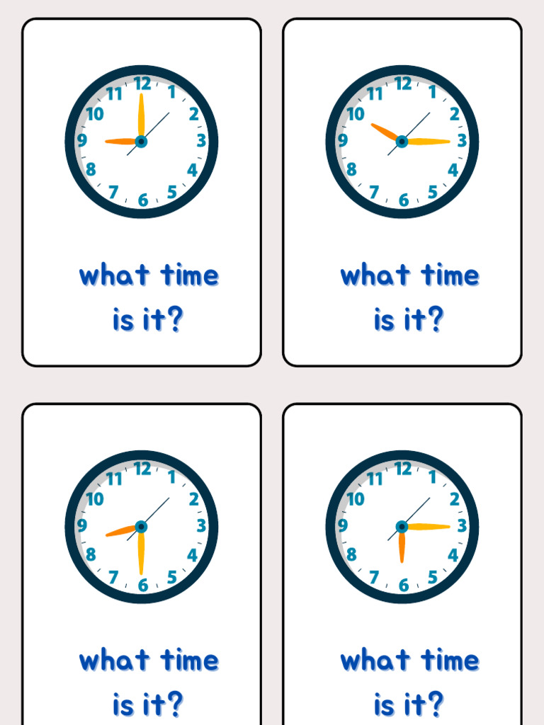 Telling Time Flashcards in Colorful Pastel Simple Style | PDF