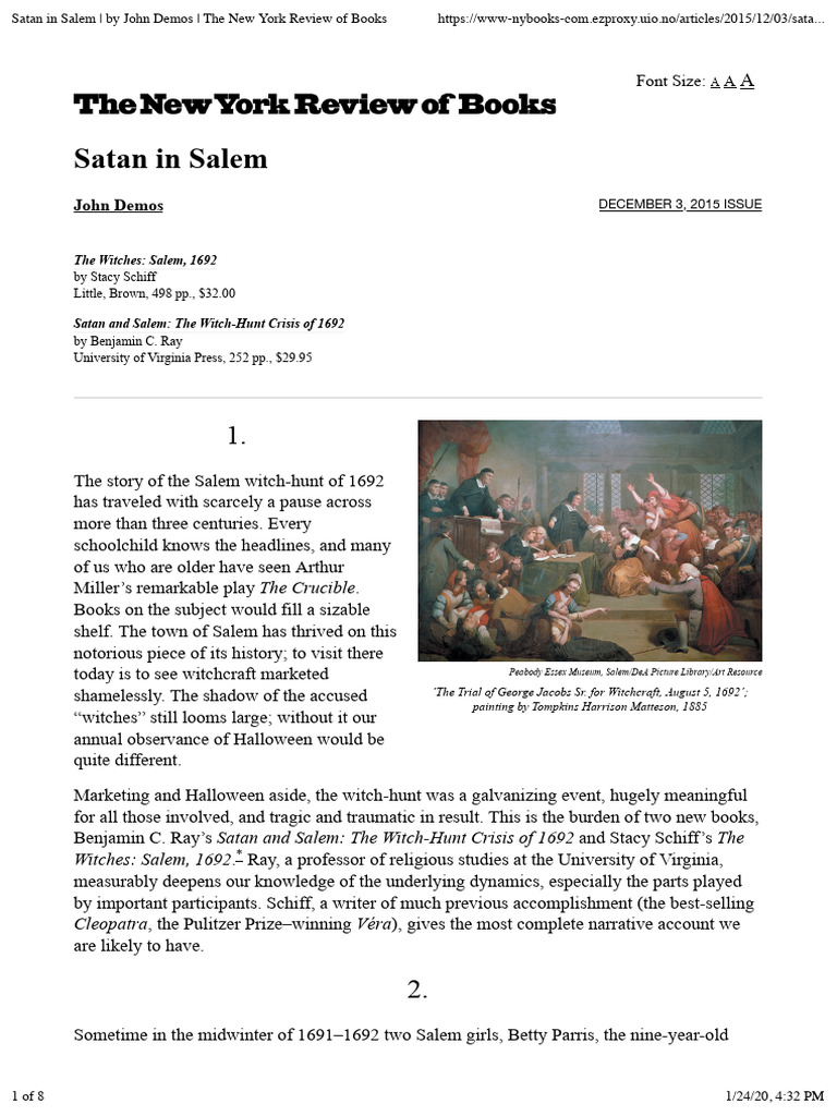 02 John Demos, - Satan in Salem, - 2015 | PDF | Witch Hunt