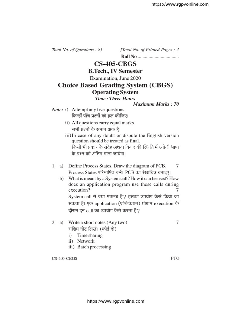 Cs 405 Operating System Jun 2020 | PDF | Computer Architecture ...