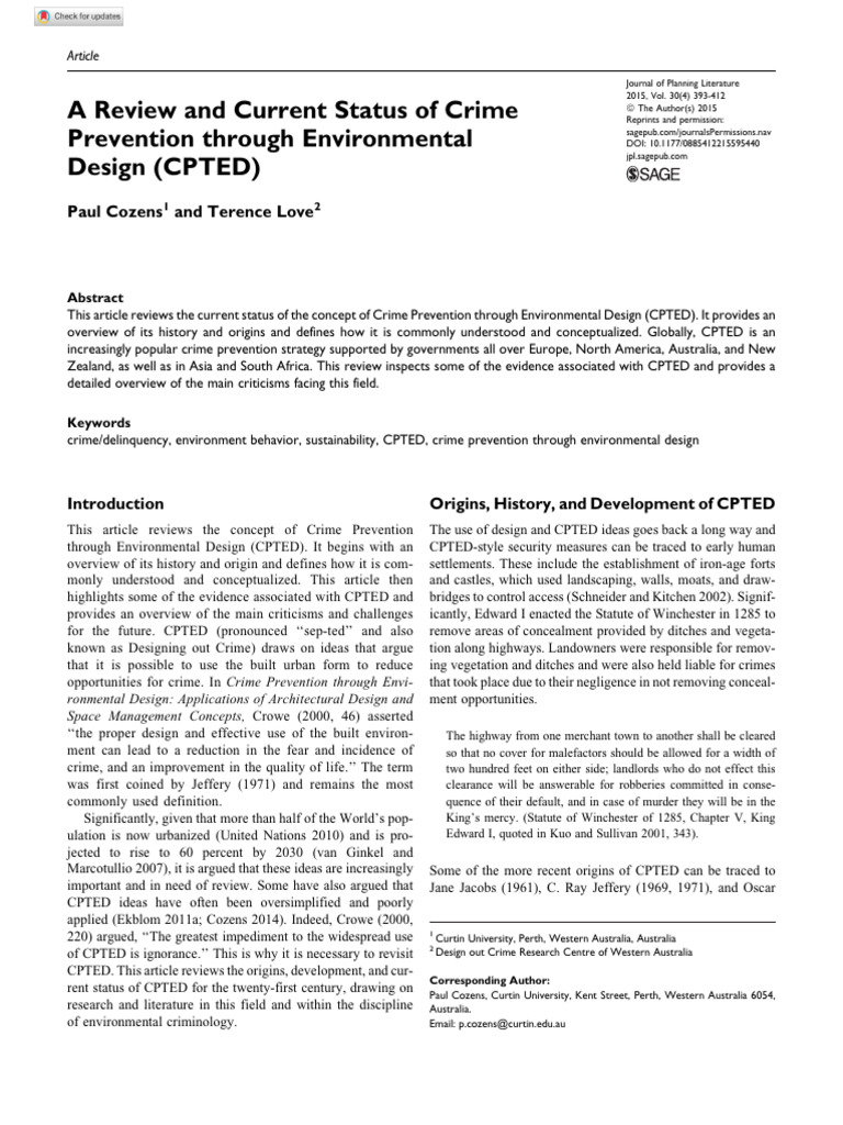 CPTED: Review of Crime Prevention Design | PDF | Criminology | Crimes
