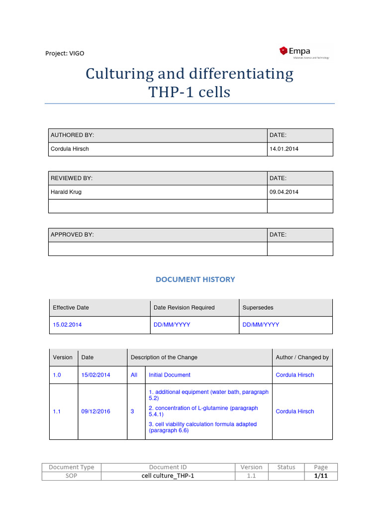 THP 1CellCultureProtocolVIGO | PDF | Cell Culture | Sodium Hydroxide