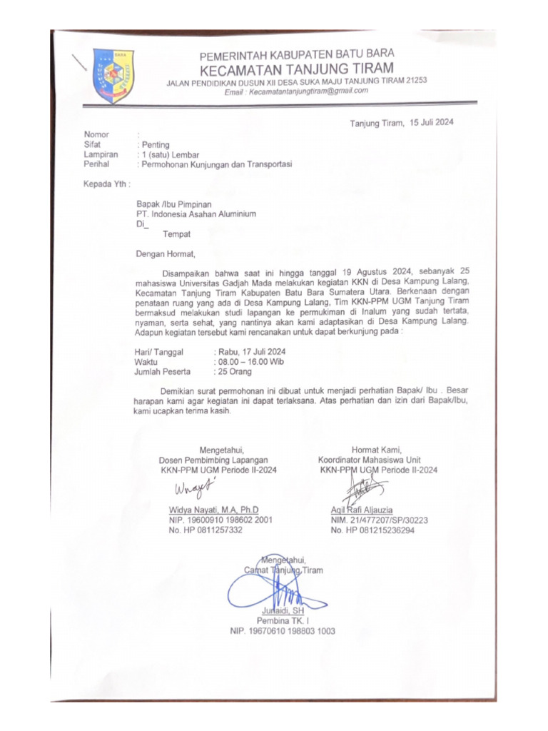 Surat Kec. Tanjung Tiram | PDF