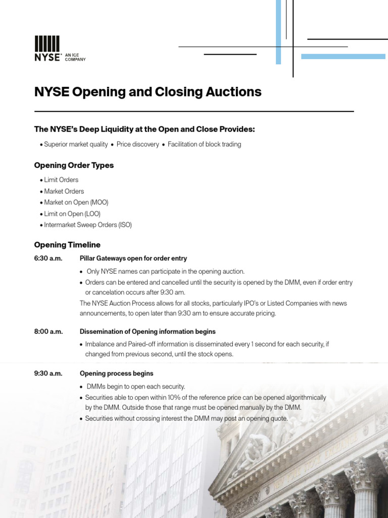 NYSE Opening and Closing Auctions Fact Sheet | PDF | New York Stock ...