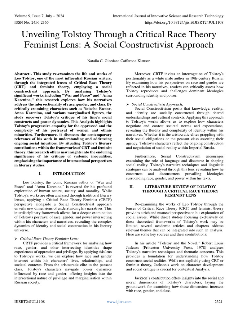 Unveiling Tolstoy Through a Critical Race Theory Feminist Lens: A ...
