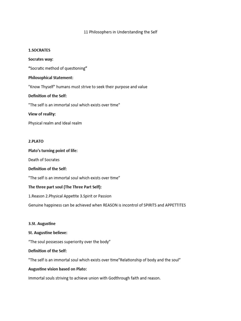 11 Philosophers in Understanding The Self | PDF | Philosophy Of Self | Soul