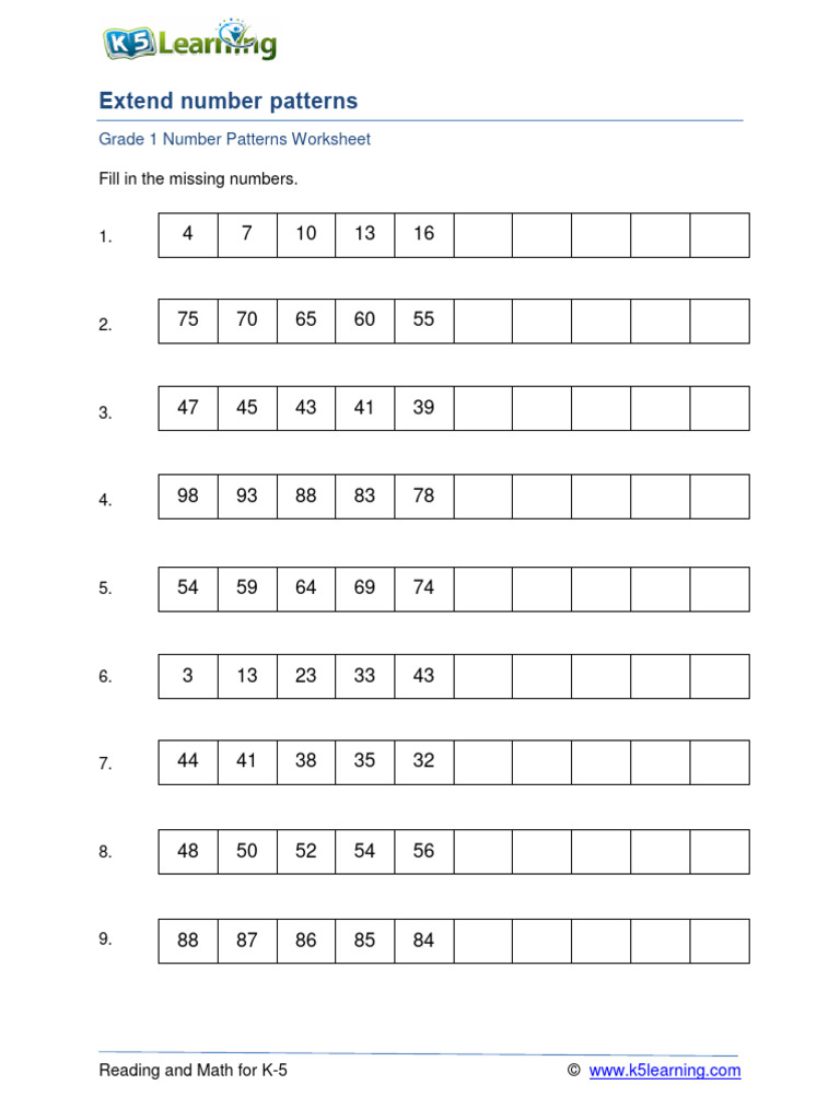 Grade 1 Number Patterns B | PDF