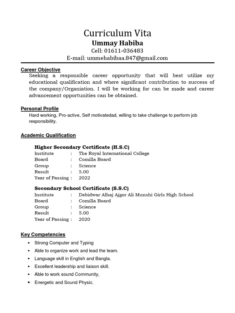 CV of Ummay Habiba | PDF | Wellness