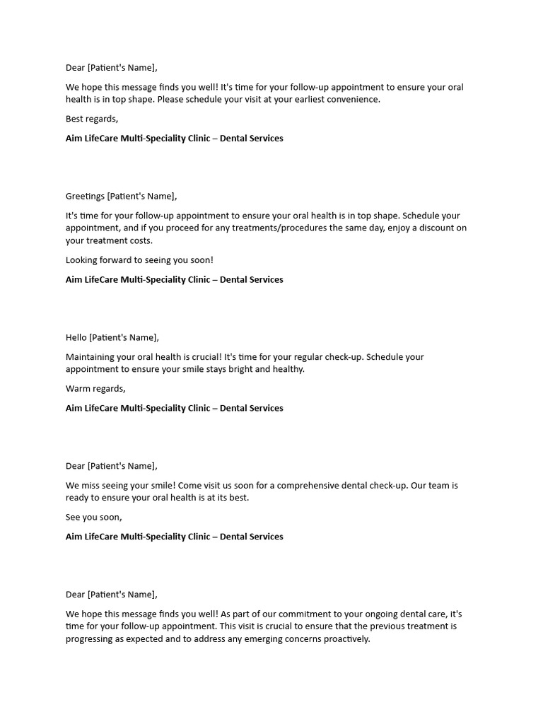 Dentist Message Templates | PDF | Dentistry | Oral Hygiene