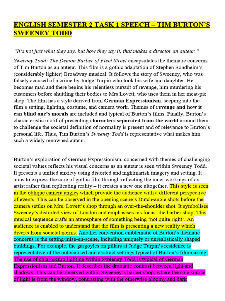 SWEENEY TODD Tim Burton SPEECH | PDF | Revenge