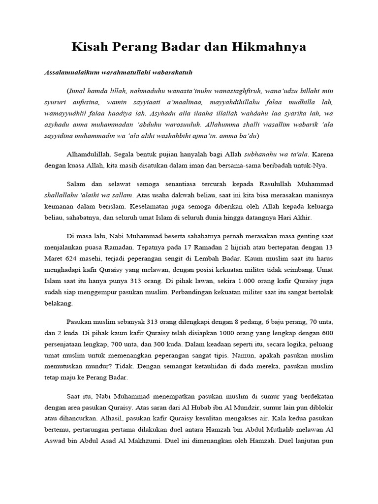 Kisah Perang Badar Dan Hikmahnya | PDF