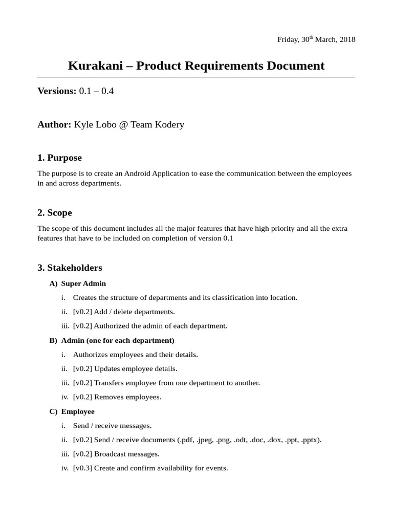 Product Requirements Document | PDF | Software | Computer Mediated Communication