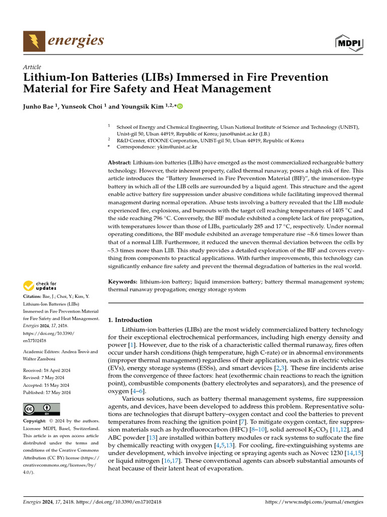 Lithium-Ion Batteries LIBs Immersed in Fire Preven | PDF | Lithium Ion ...