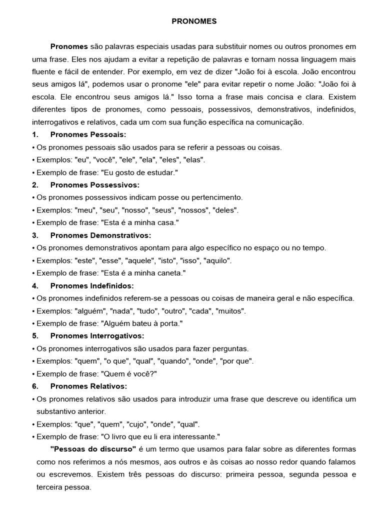 Pronomes Pdf Pronome Linguística