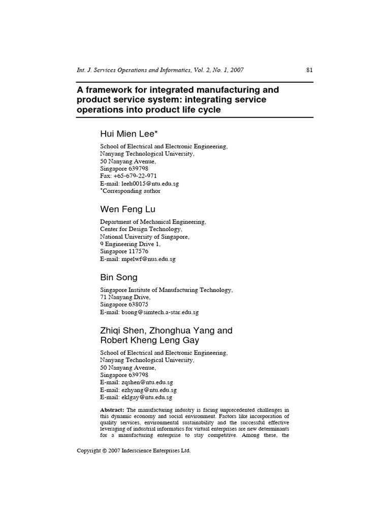 A Framework For Integrated Manufacturing and Product Service System ...