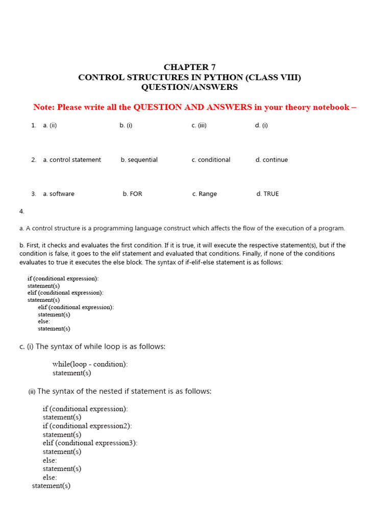 Chapter 7 - Control Structures in Python (Class Viii) | PDF | Teaching ... Chapter 7 - Control Structures in Python (Class Viii) | PDF | Teaching ...