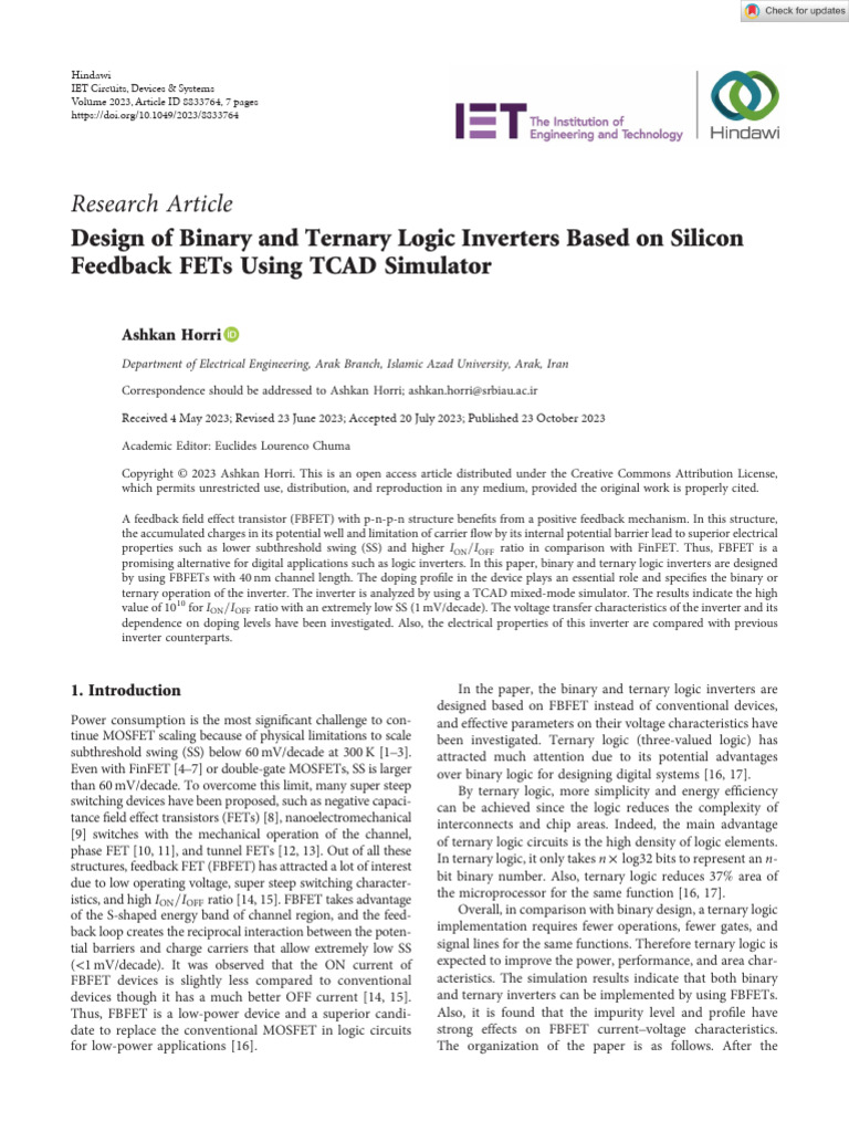 IET Circuits Devices Systems - 2023 - Horri - Design of Binary and Ternary Logic Inverters Based ...