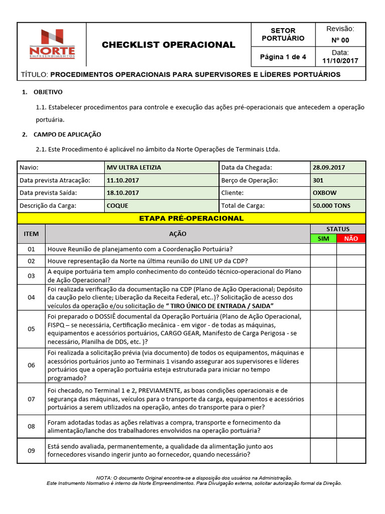 Checklist Operacional Portuário | PDF
