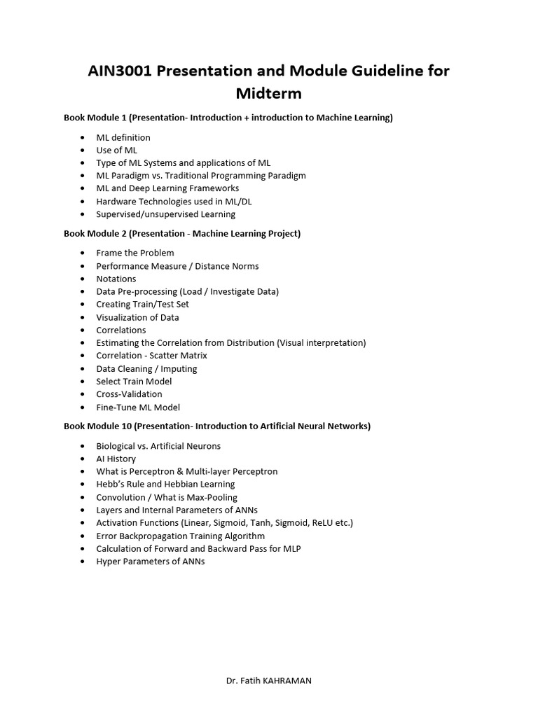 Ain3001 Presentation Guideline For ML Midterm | PDF | Machine Learning | Support Vector Machine