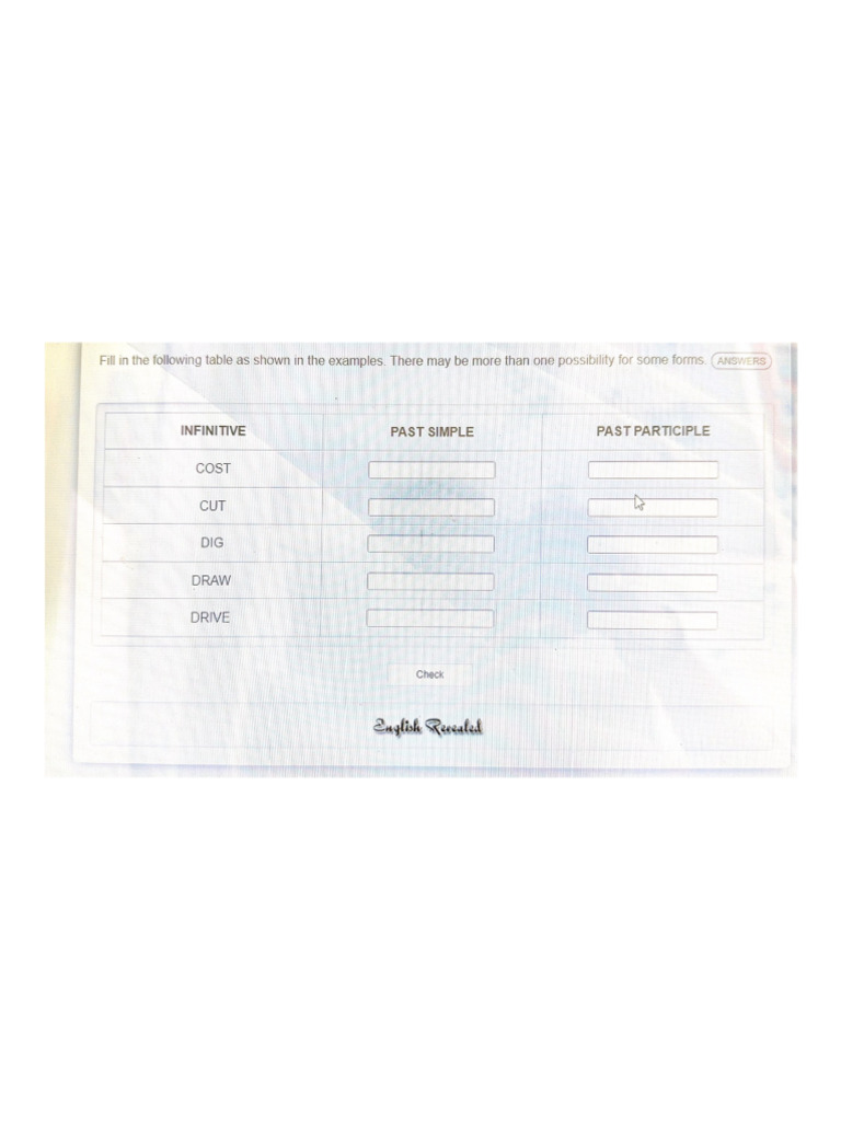 Fill in The Following Table As Shown in The Examples. There May Be More ...