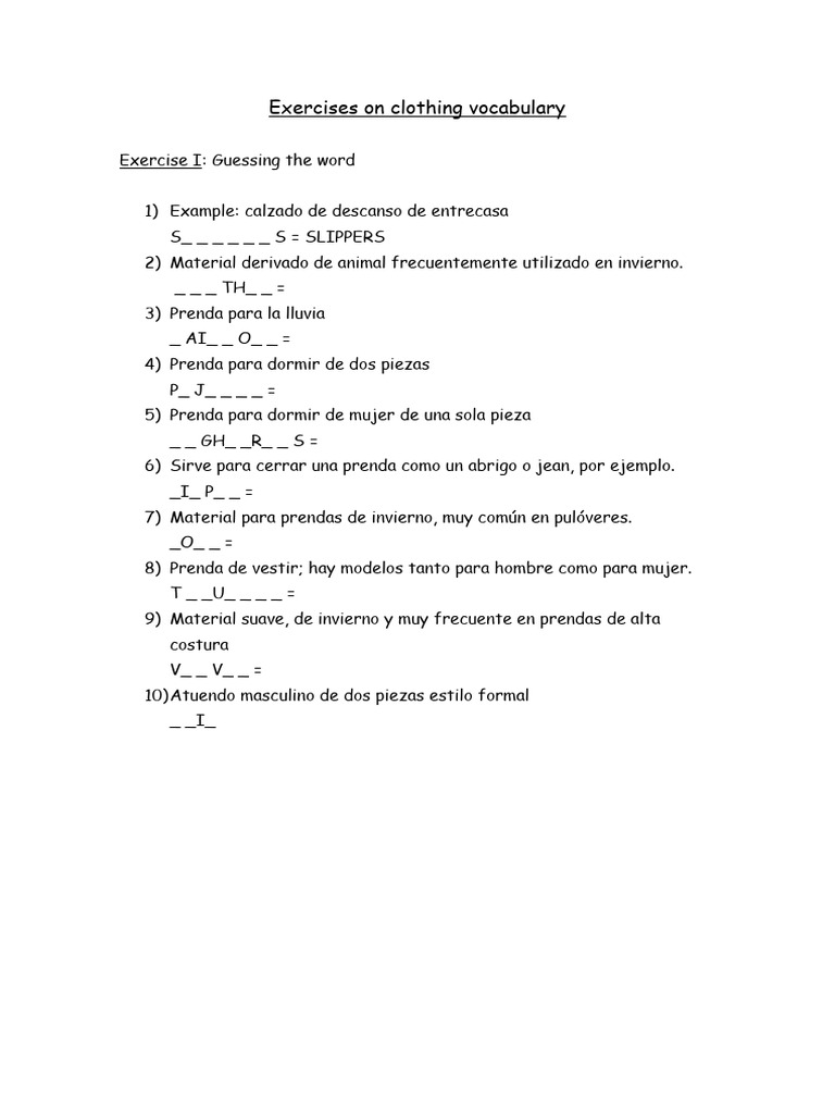 Spanish Clothing Vocabulary Quiz | PDF | Foreign Language Studies ...