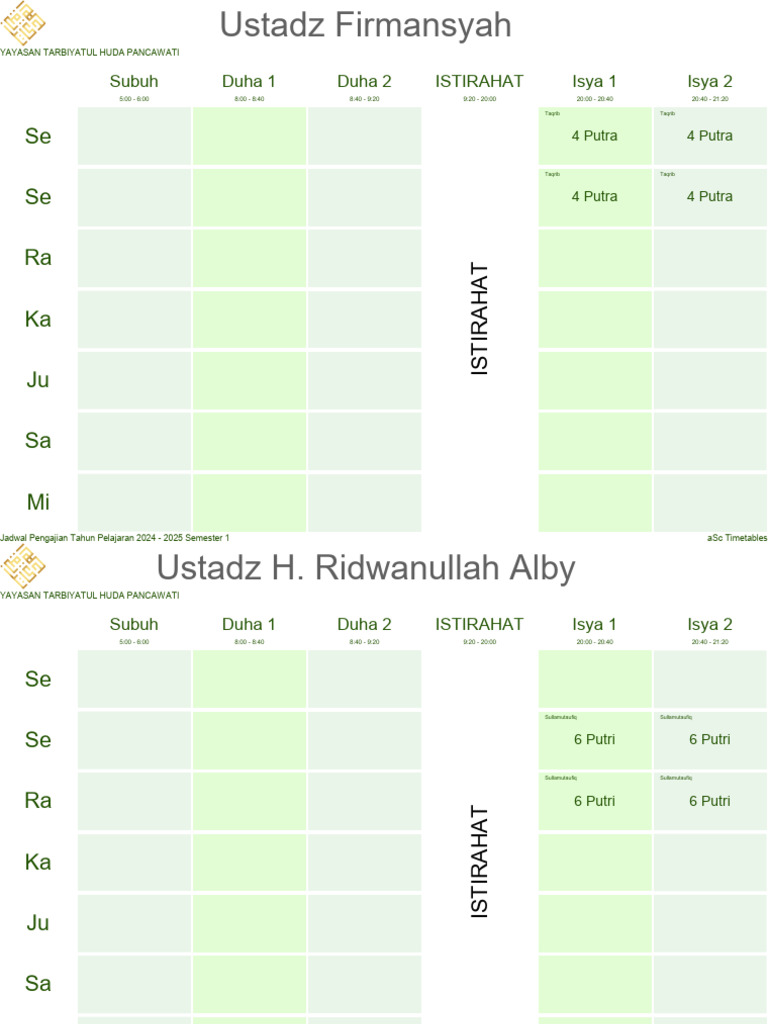 Jadwal Pengajian Kitab Kuning Pondok Pesantren Tarbiyatul Huda Tahun Pelajaran 2024 - 2025 ...