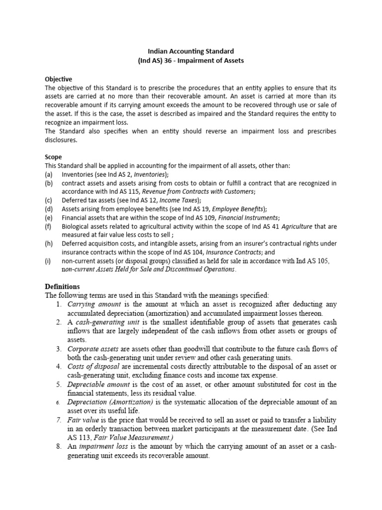 Ind AS 36 - Impairment of Assets | PDF | Fair Value | Depreciation