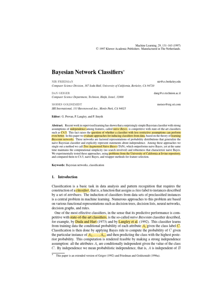 Bayesian Network Classifiers Study | PDF | Bayesian Network | Statistical Classification