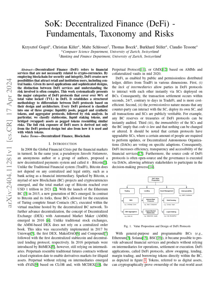 Gogol Et Al - SoK - DeFi-1 | PDF | Cryptocurrency | Distributed Computing