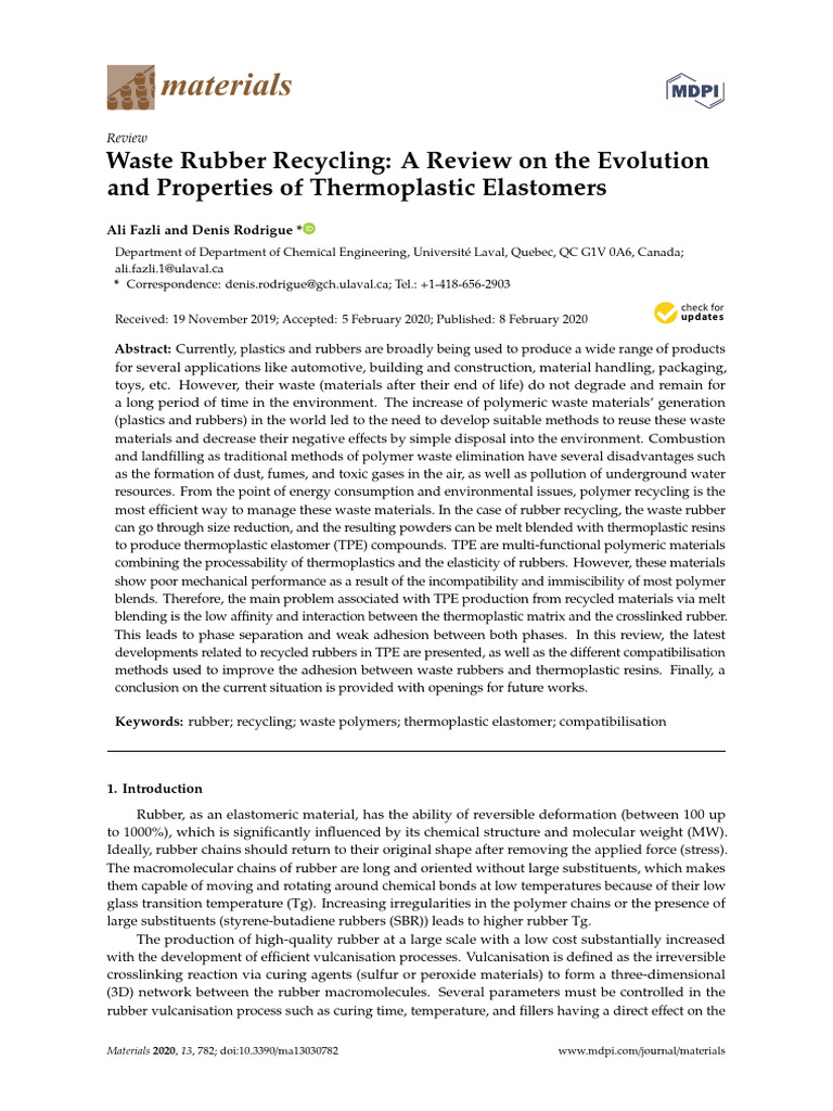Waste Rubber Recycling and TPE Properties | PDF | Polyurethane | Polymers