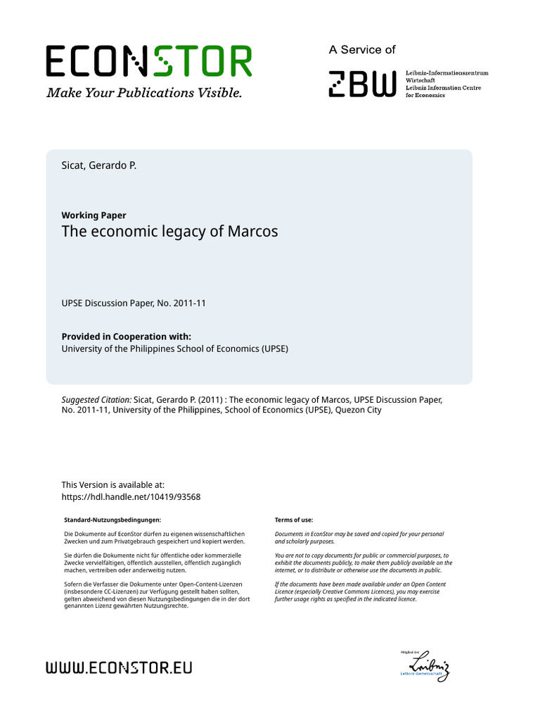 The Economic Legacy of Marcos: Sicat, Gerardo P | PDF | Oligarchy ...